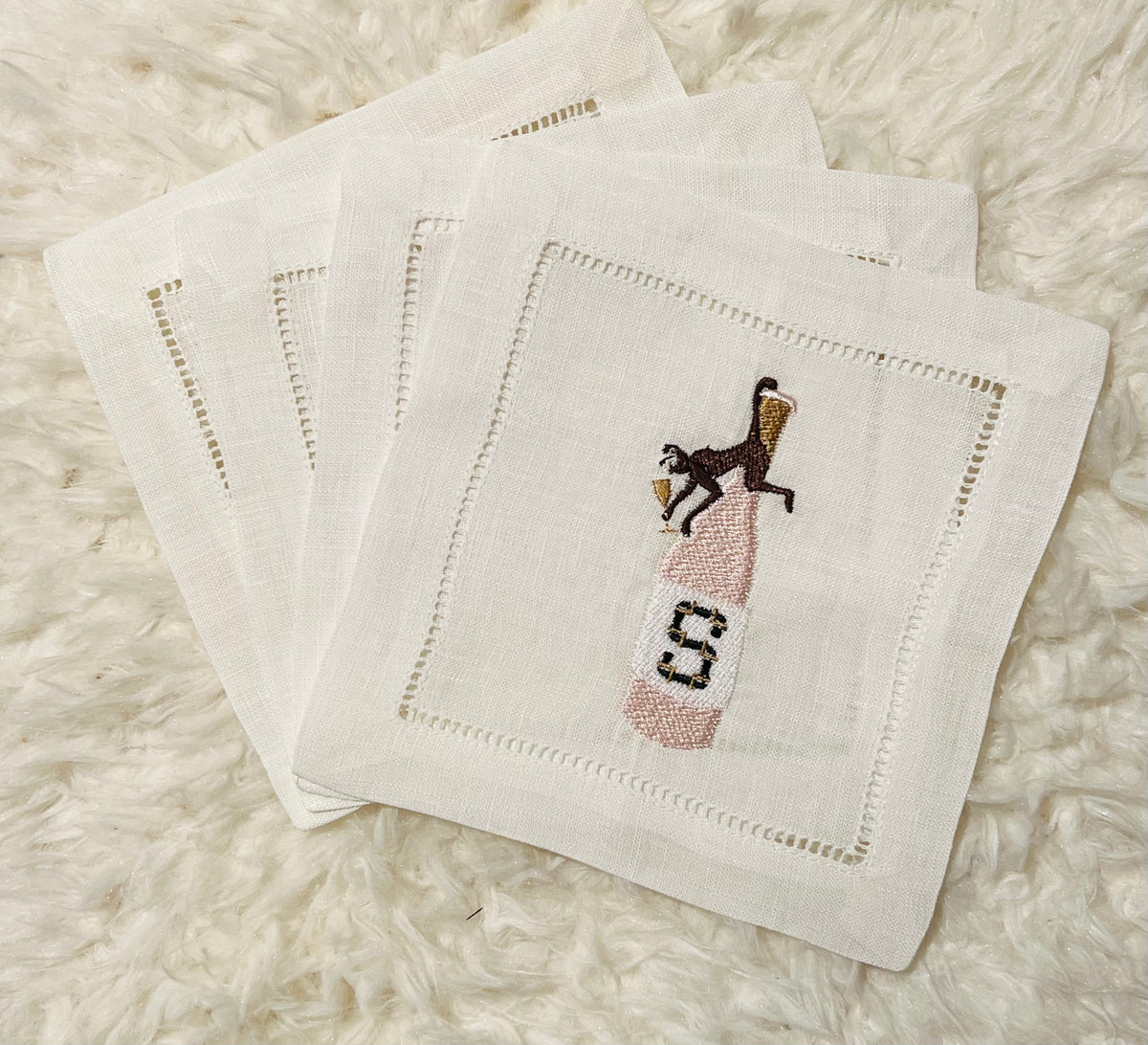 Champagne Monkey Monogrammed Embroidered Cocktail Napkins – The Pink ...
