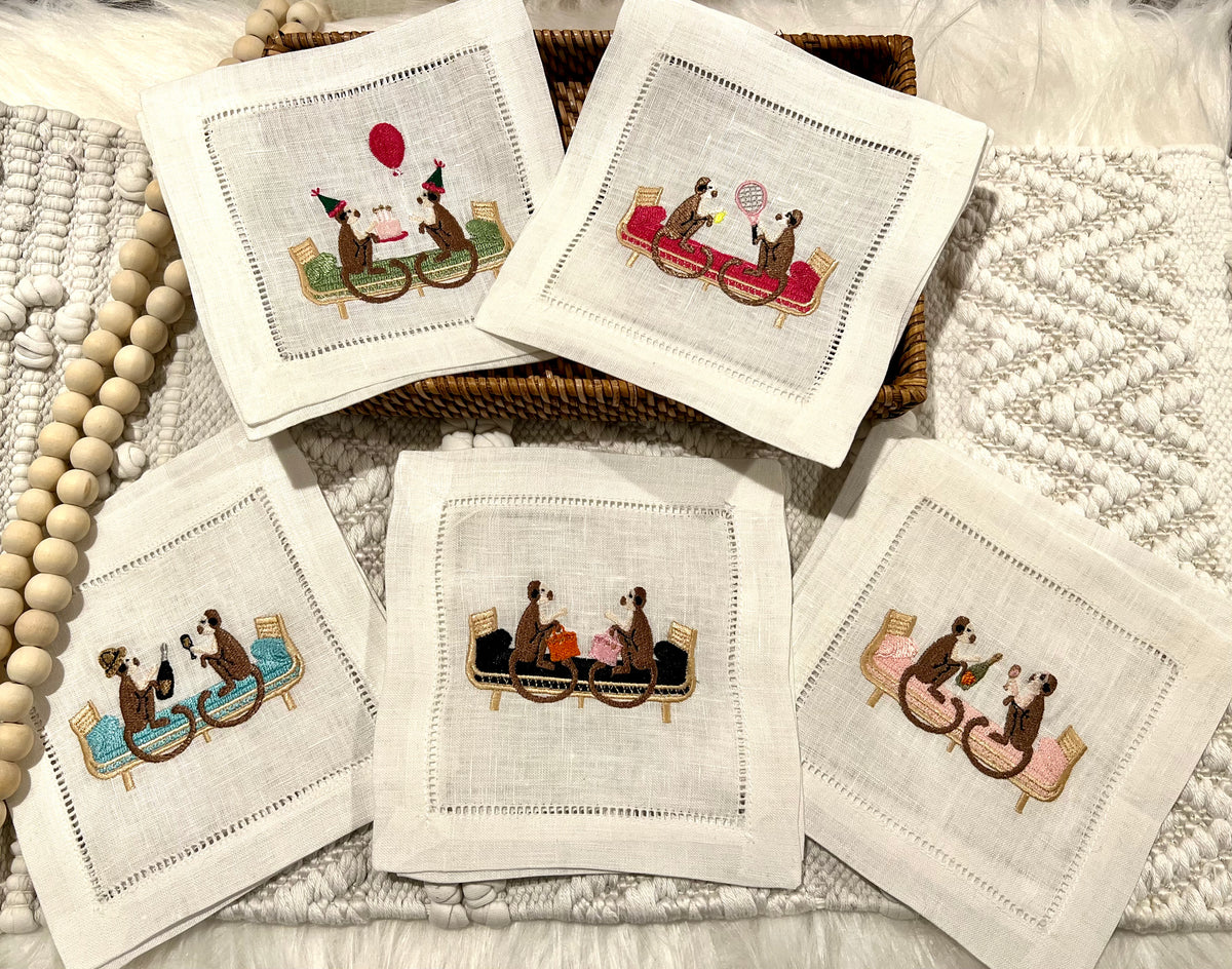 Rattan Lounge Monkeys Embroidered Cocktail Napkins – The Pink Bar Cart