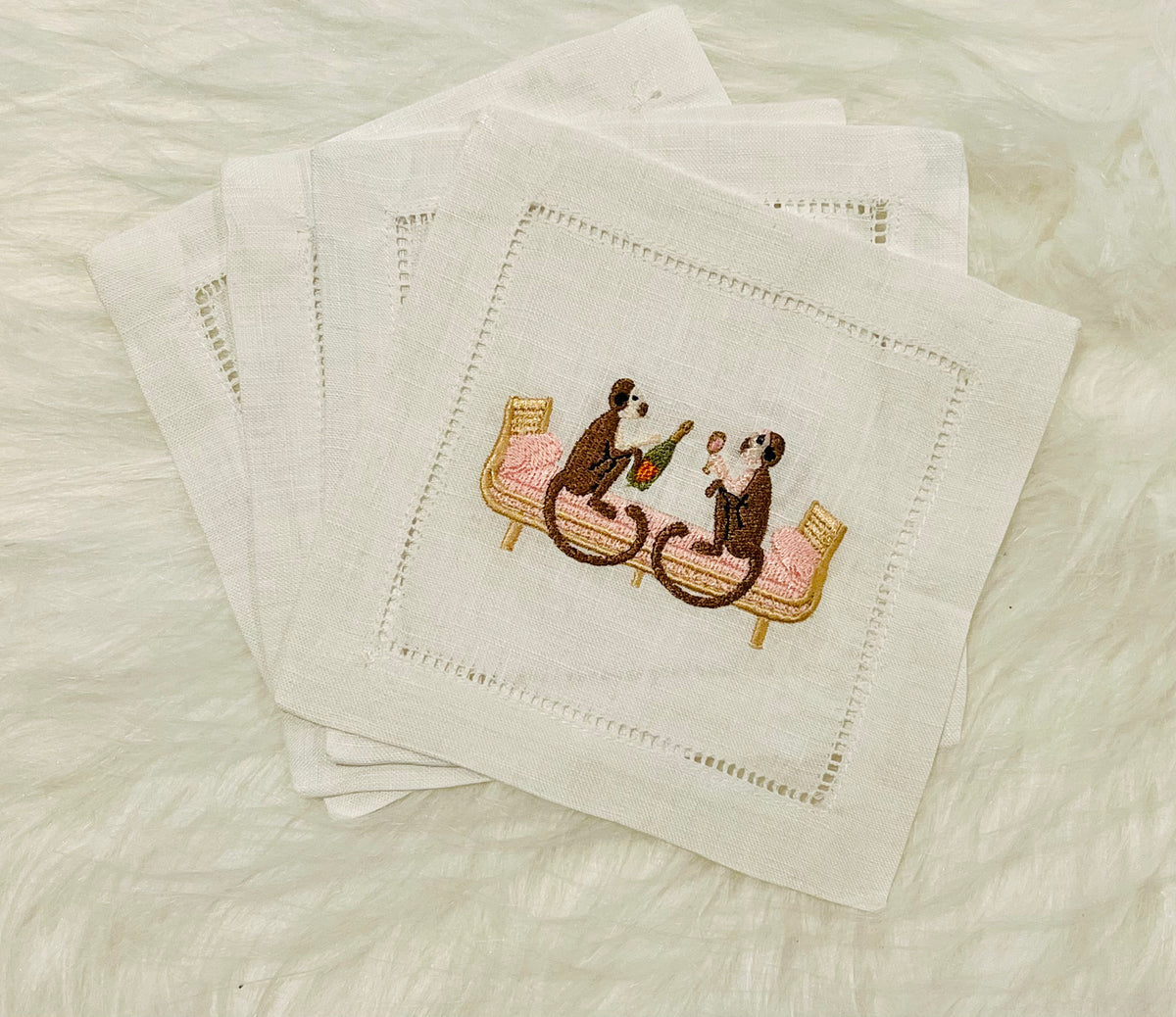 Rattan Lounge Monkeys Embroidered Cocktail Napkins – The Pink Bar Cart
